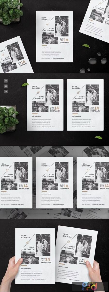 Clean Wedding Invitation A5BN4S8 - FreePSDvn